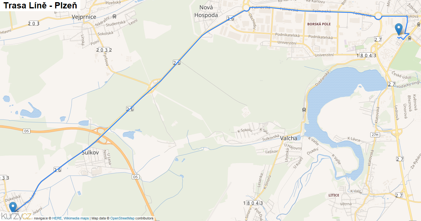 Plánování trasy Líně - Plzeň - doprava | Kurzy.cz