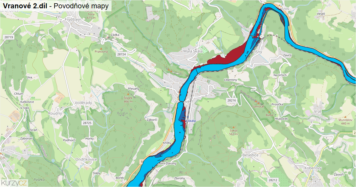 Povodňové mapy Vranové 2.díl - mapa stoleté vody | Kurzy.cz