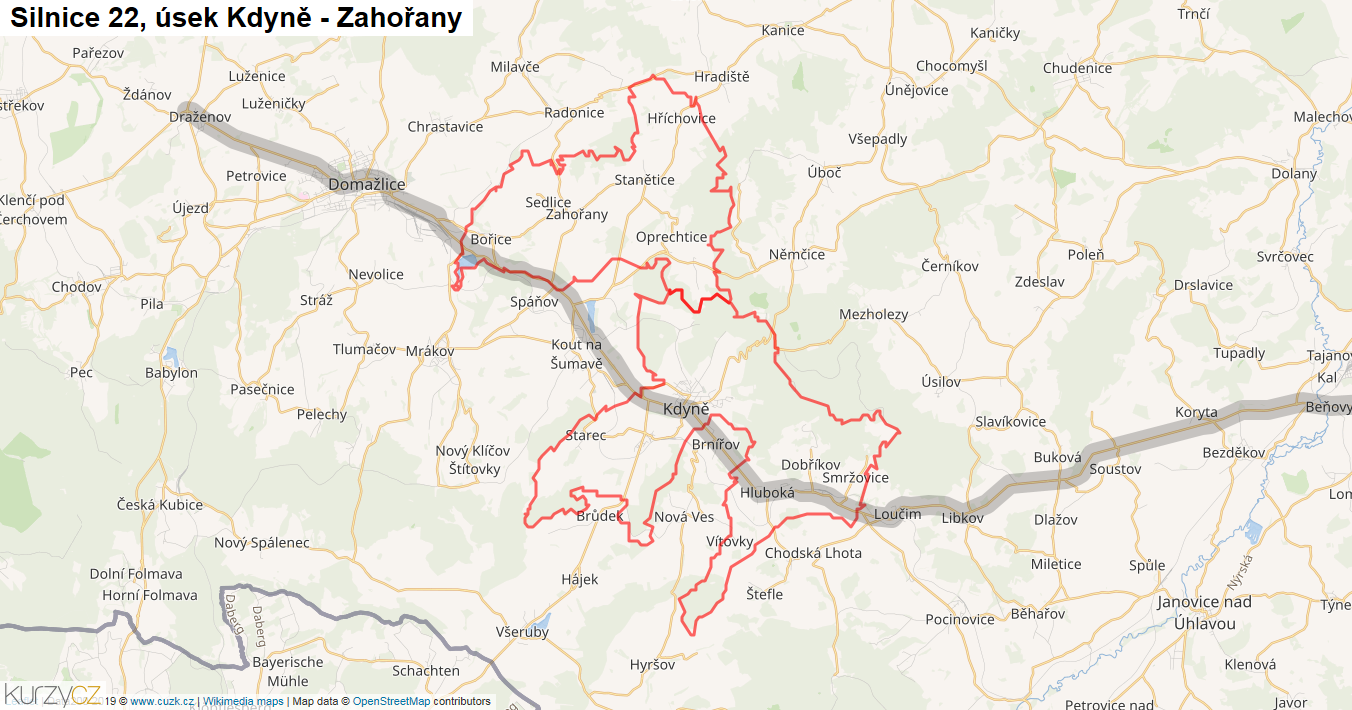Úsek Kdyně - Zahořany, Silnice 22 - Mapa | Kurzy.cz