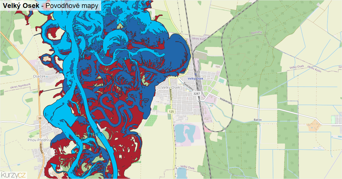 Povodňové mapy Velký Osek - mapa stoleté vody | Kurzy.cz