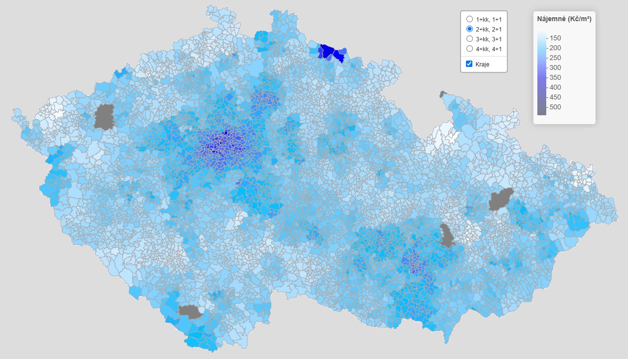 Cenová mapa nájemného | Kurzy.cz