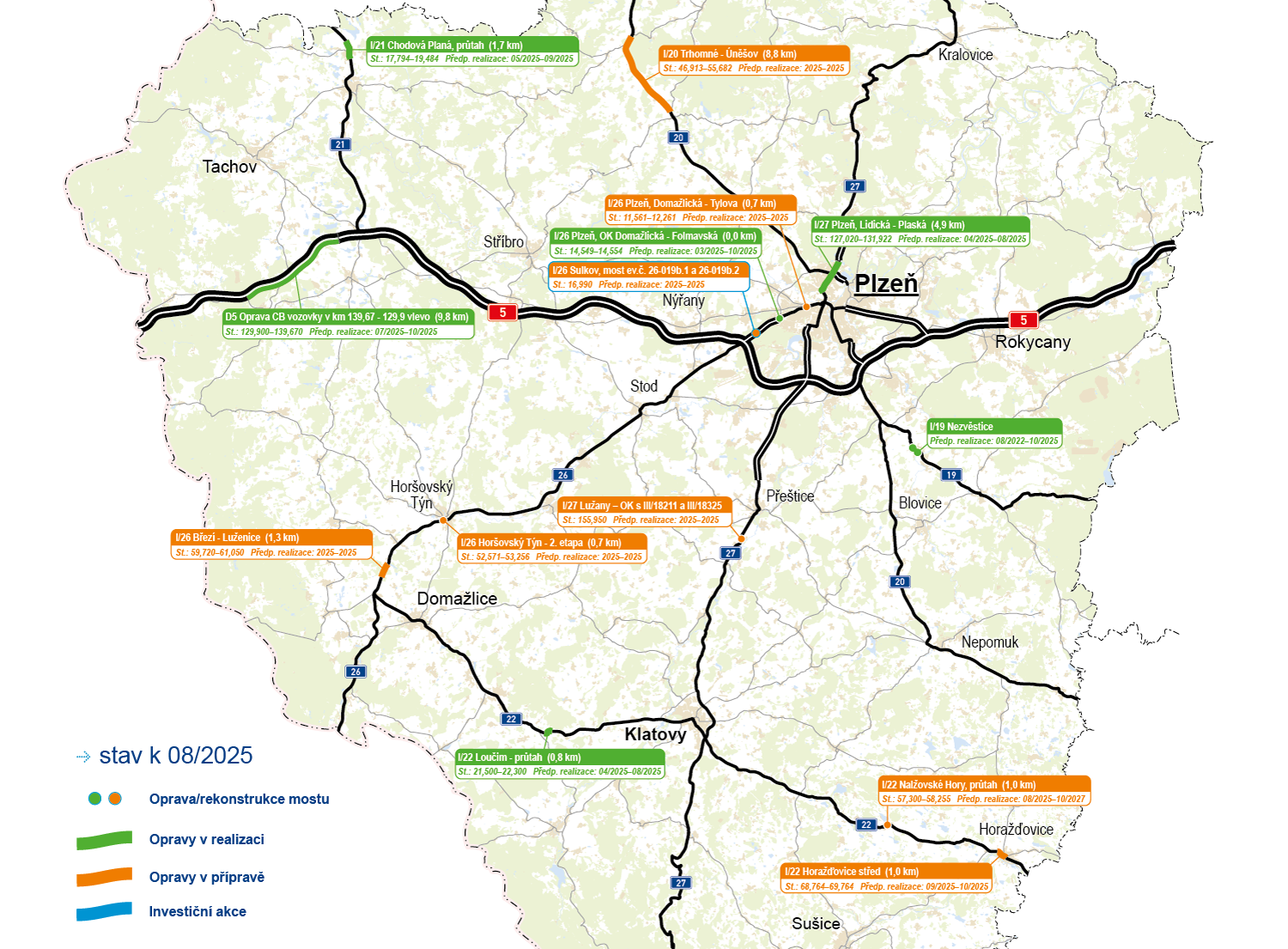 Aktualizovaná mapa plánovaných oprav v Plzeňském kraji na rok 2025 ...