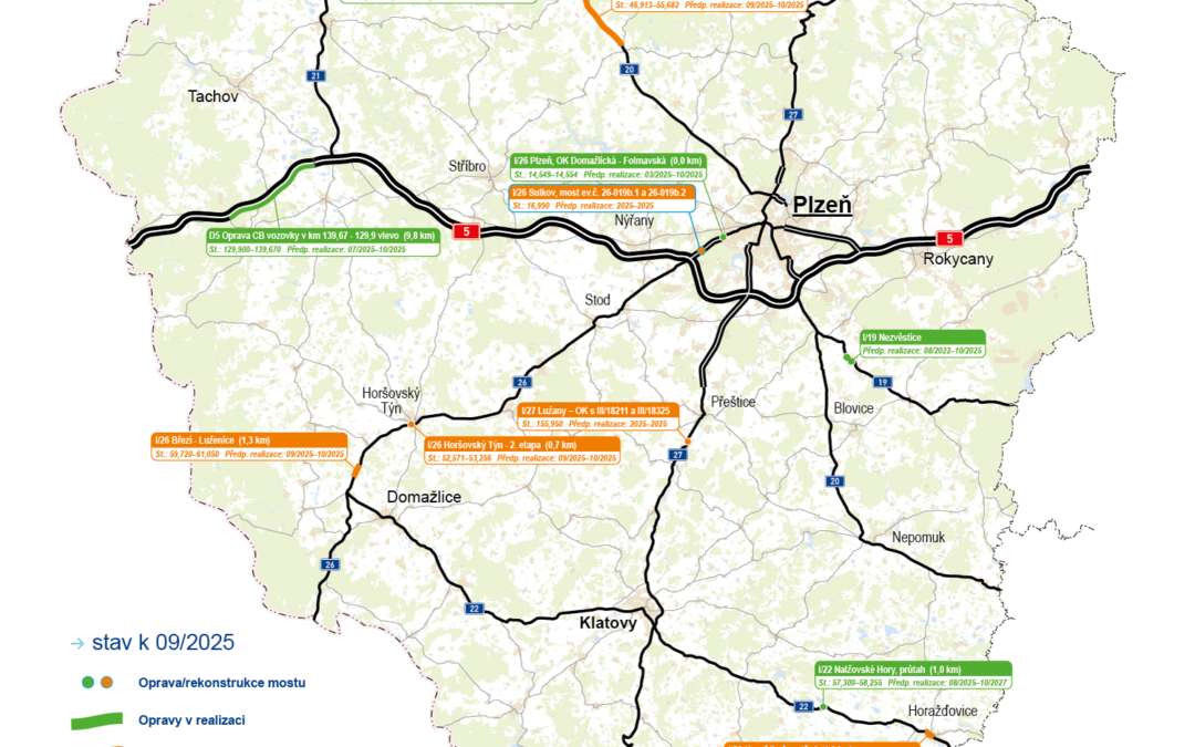 Aktualizovaná mapa plánovaných oprav pro Plzeňský kraj na rok 2025 ...