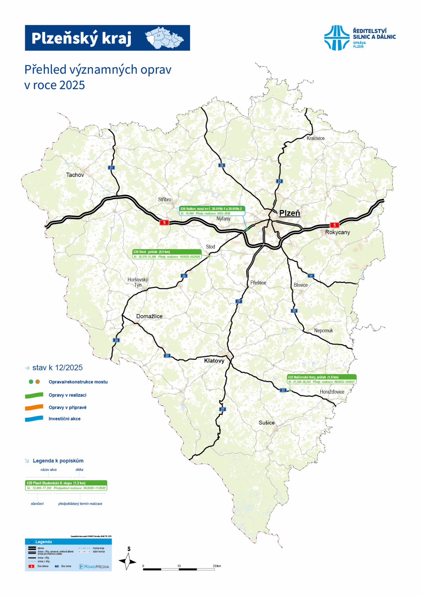 Aktualizovaná mapa oprav Plzeňského kraje plánovaných na rok 2025 ...