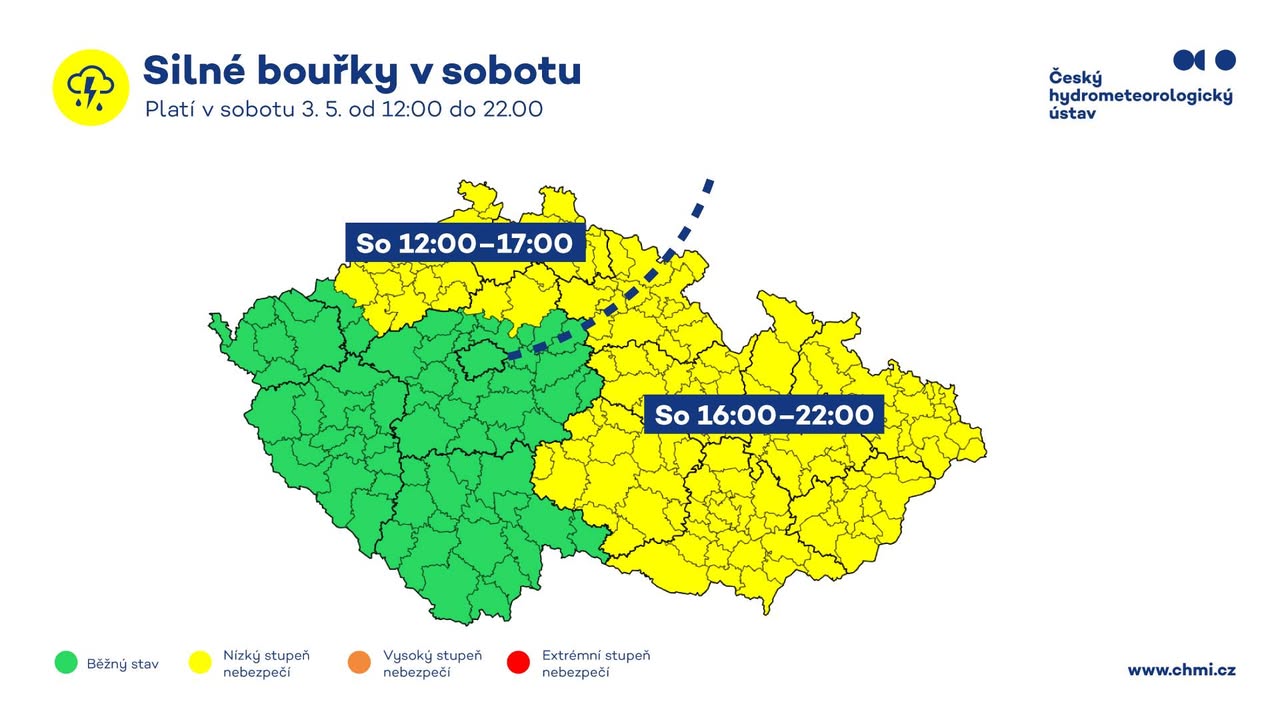 Výstraha ČHMÚ na sobotní silné bouřky - v sobotu během dne začne přes ...